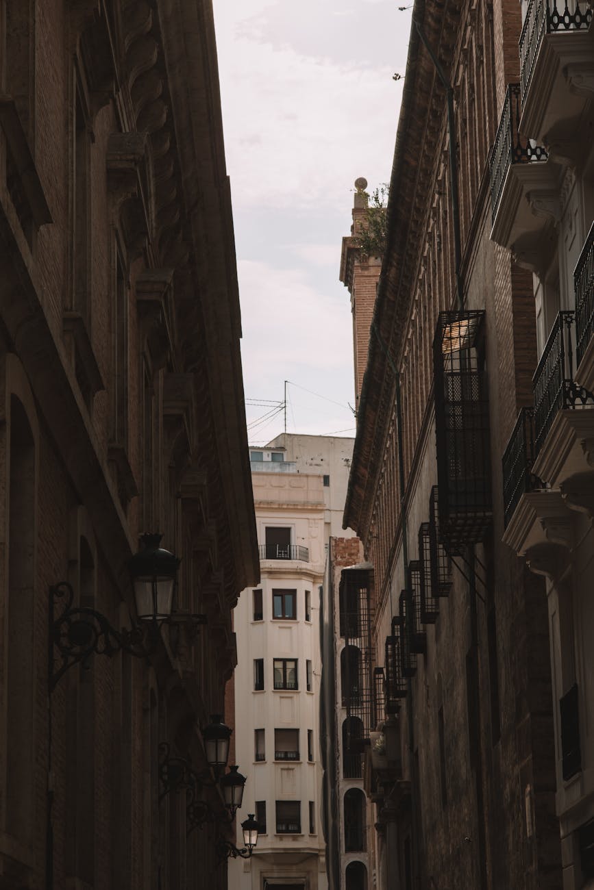 Narrow city street in the historic center of Valencia