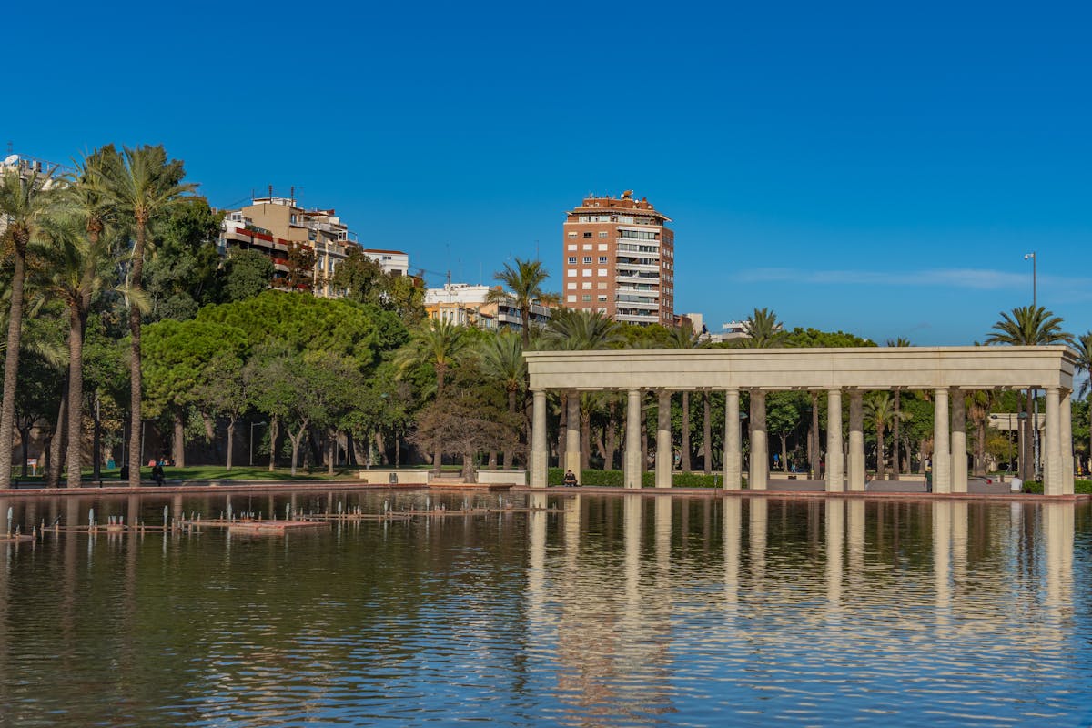 Turia Gardens and architecture in Valencia on a sunny day