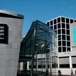 The modern architecture of the Van Gogh Museum building on Museumplein in Amsterdam