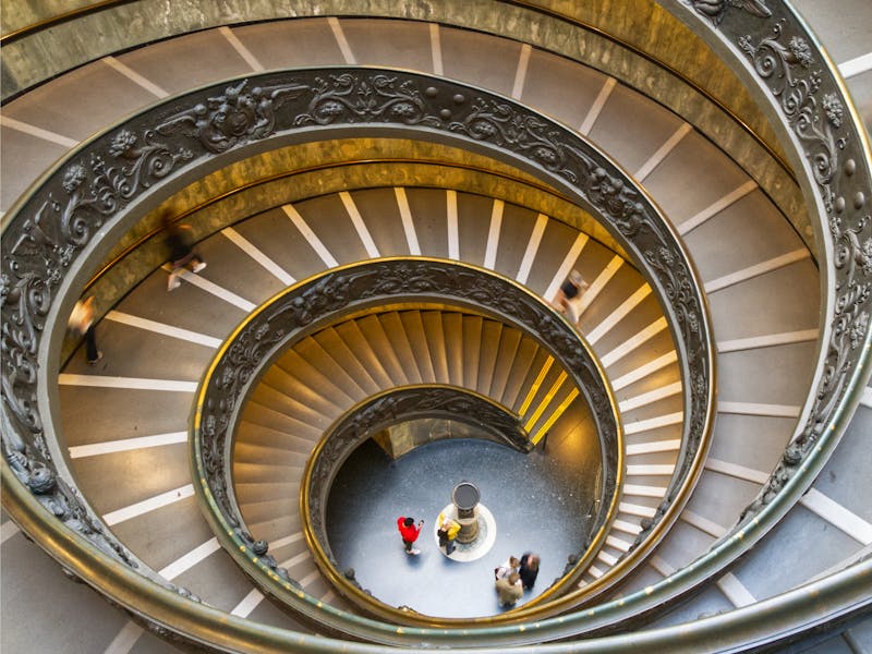 Looking down the famous double helix spiral staircase at the Vatican Museums