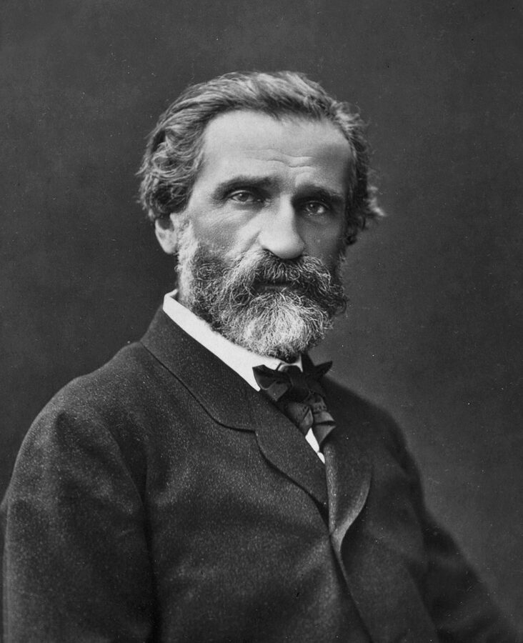 Black and white portrait photograph of Giuseppe Verdi the Italian opera composer by Ferdinand Mulnier