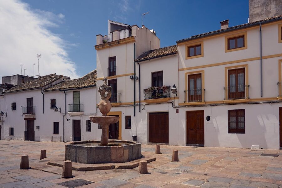 A historic fountain in Plaza del Potro square in Cordoba Spain