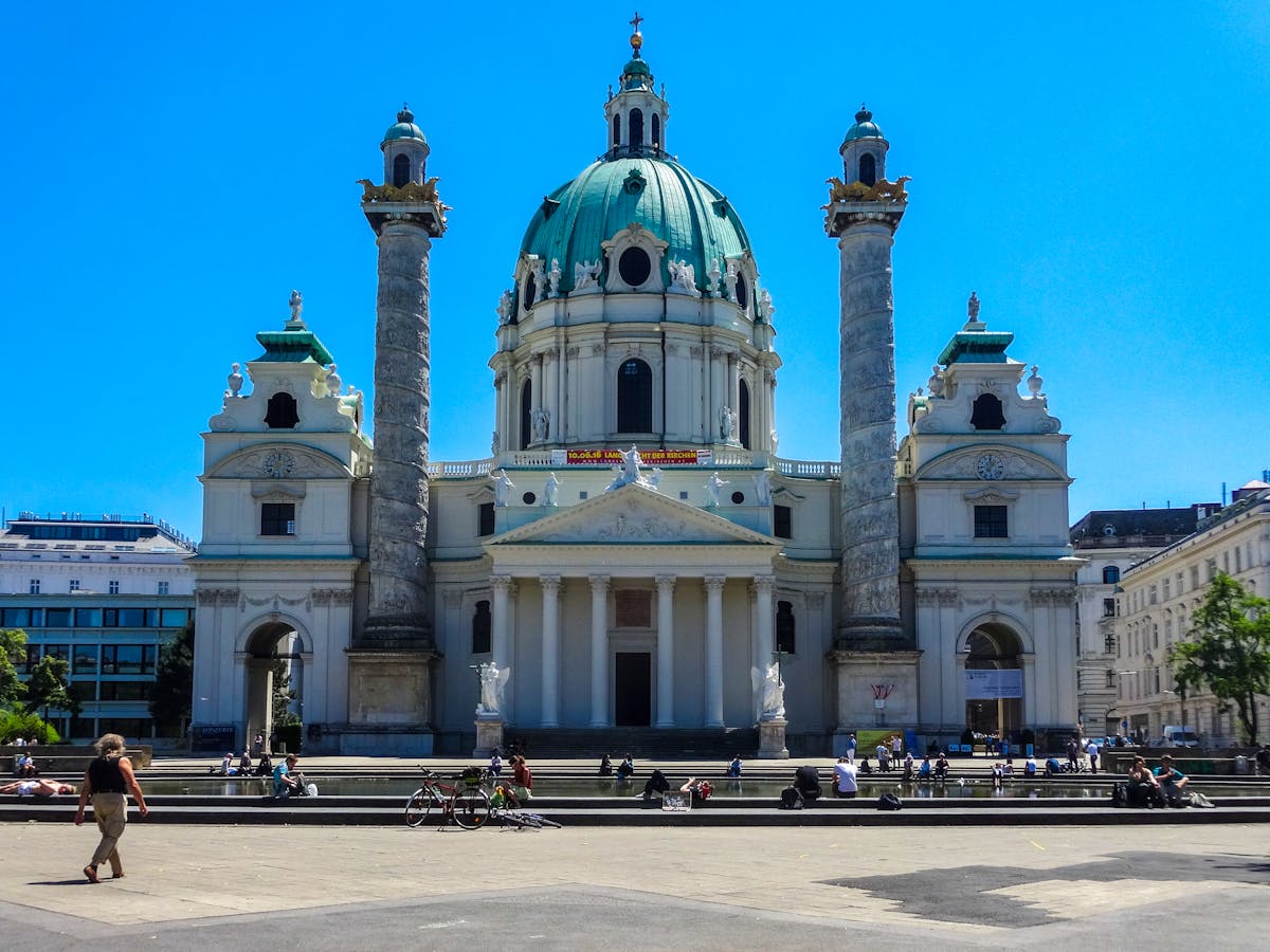 Baroque Karlskirche church in Vienna on a sunny day