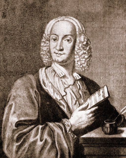 Oil painting portrait of composer Antonio Vivaldi holding a violin