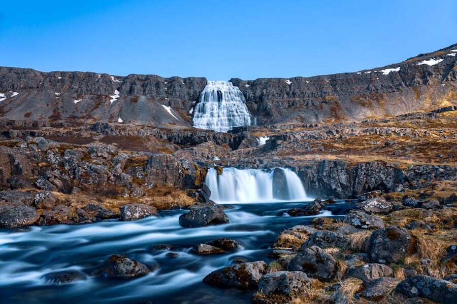 Iceland fjord aerial landscape