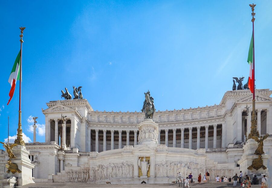 Vittoriano Monument in Rome under a clear blue sky