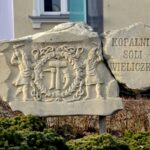 Stone sculpture at entrance of Wieliczka Salt Mine UNESCO site in Poland