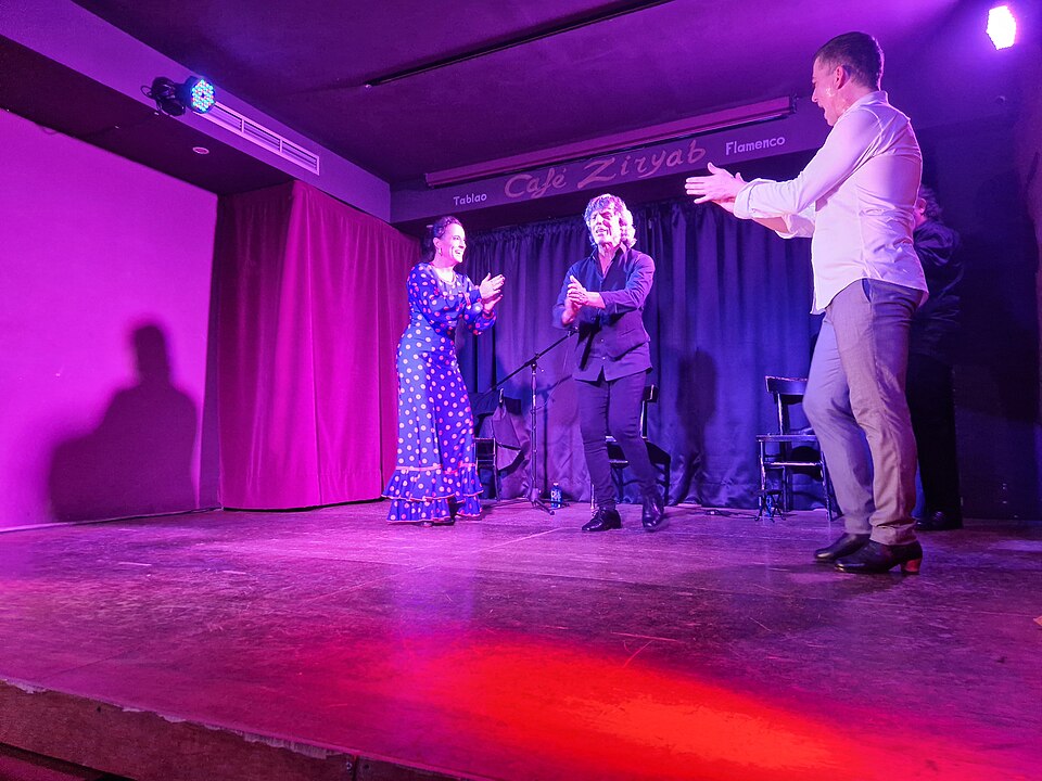 Flamenco dancer performing in an intimate tablao venue in Madrid