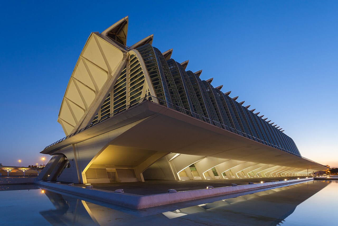 The Principe Felipe Science Museum exterior showing the distinctive whale skeleton roof structure designed by Calatrava