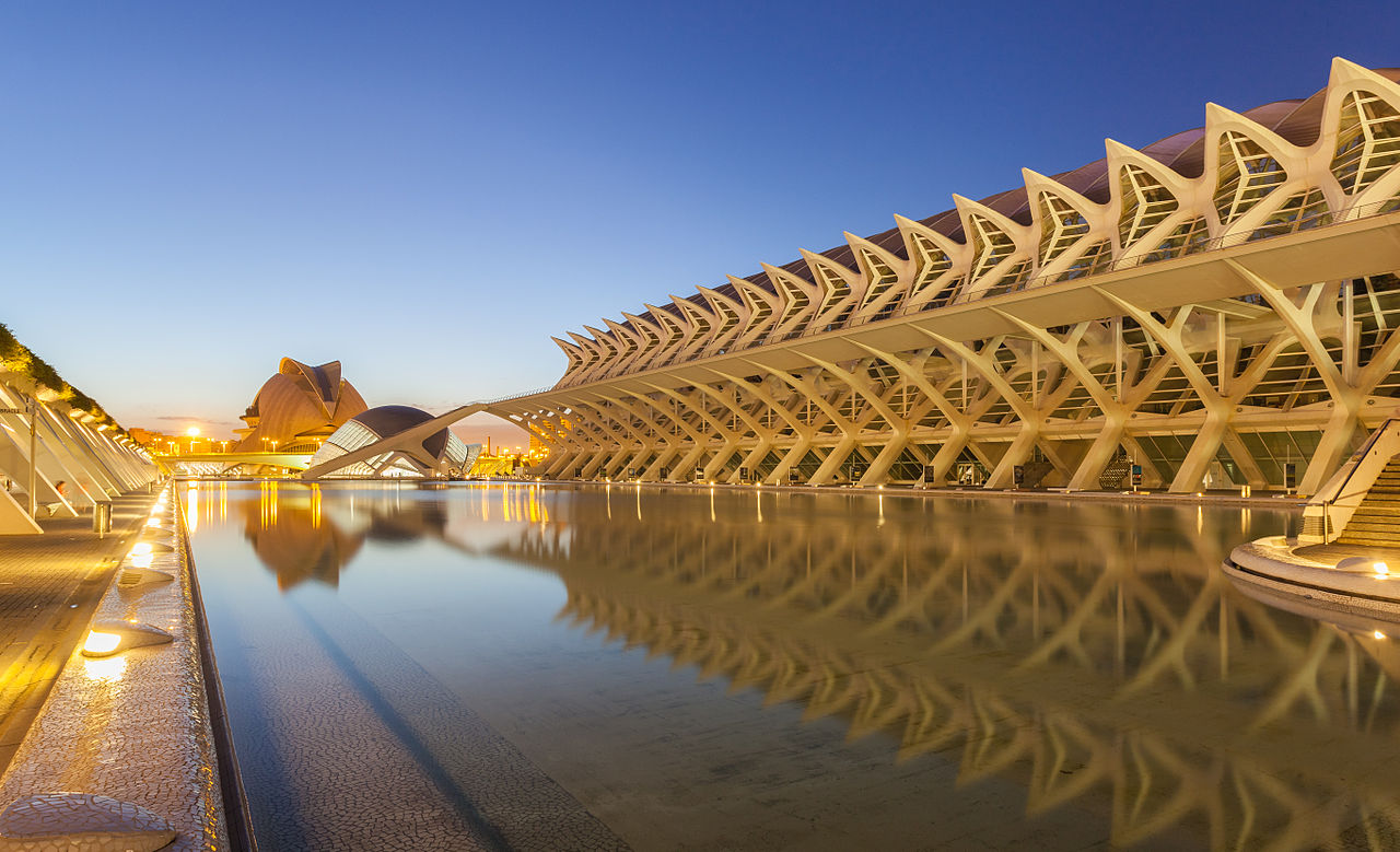 Interior structural detail of the Principe Felipe Science Museum showing the whale skeleton ribbed architecture