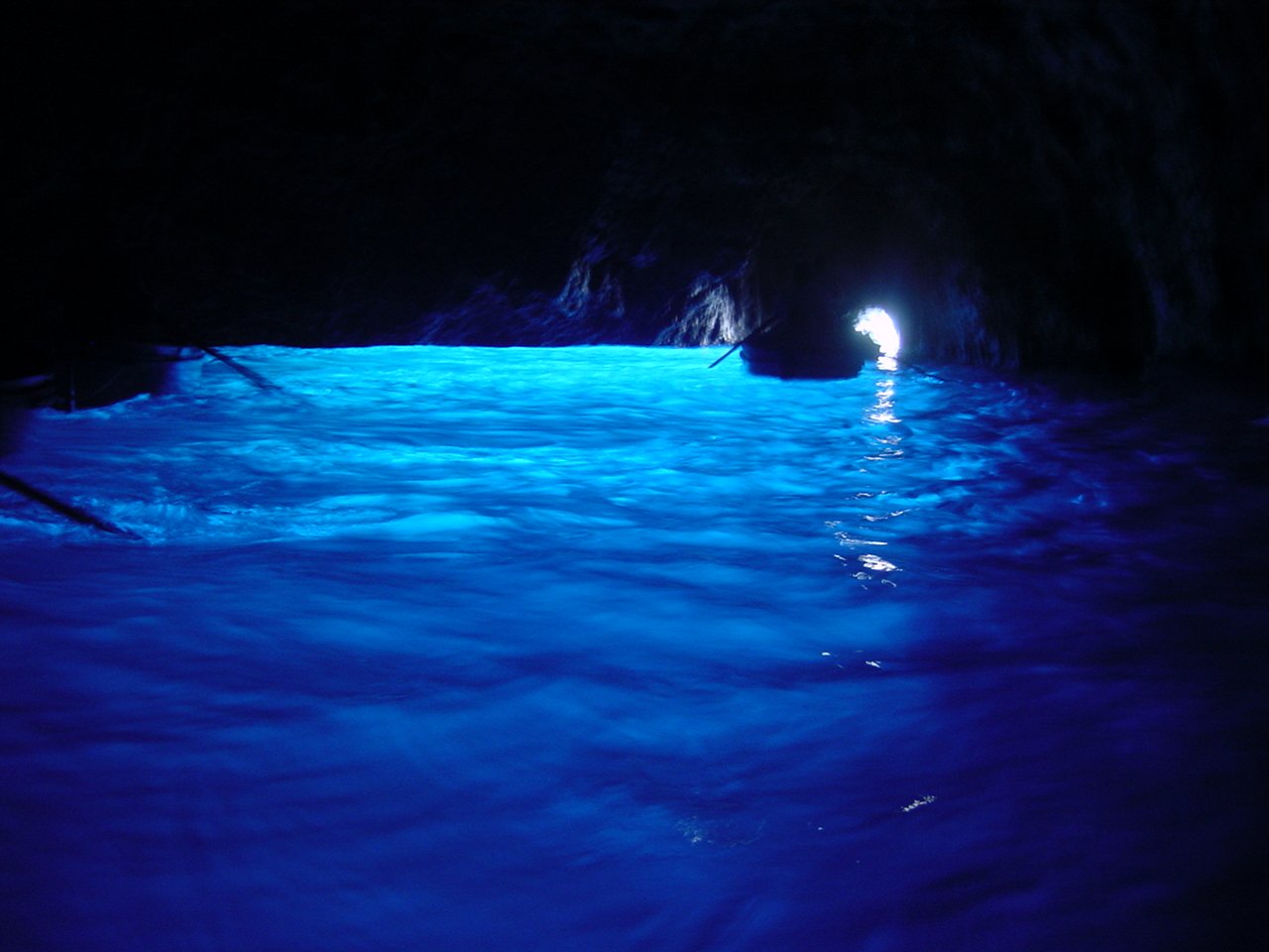Interior of the Blue Grotto showing luminous blue water