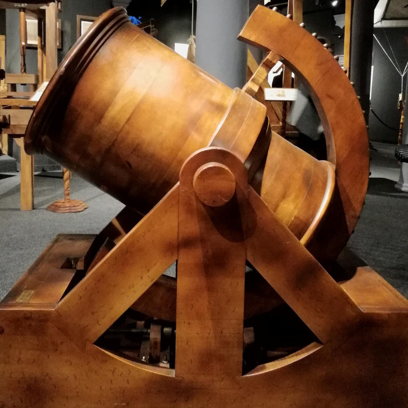 Interactive model of a bombard cannon designed by Leonardo da Vinci at the Leonardo Interactive Museum Florence