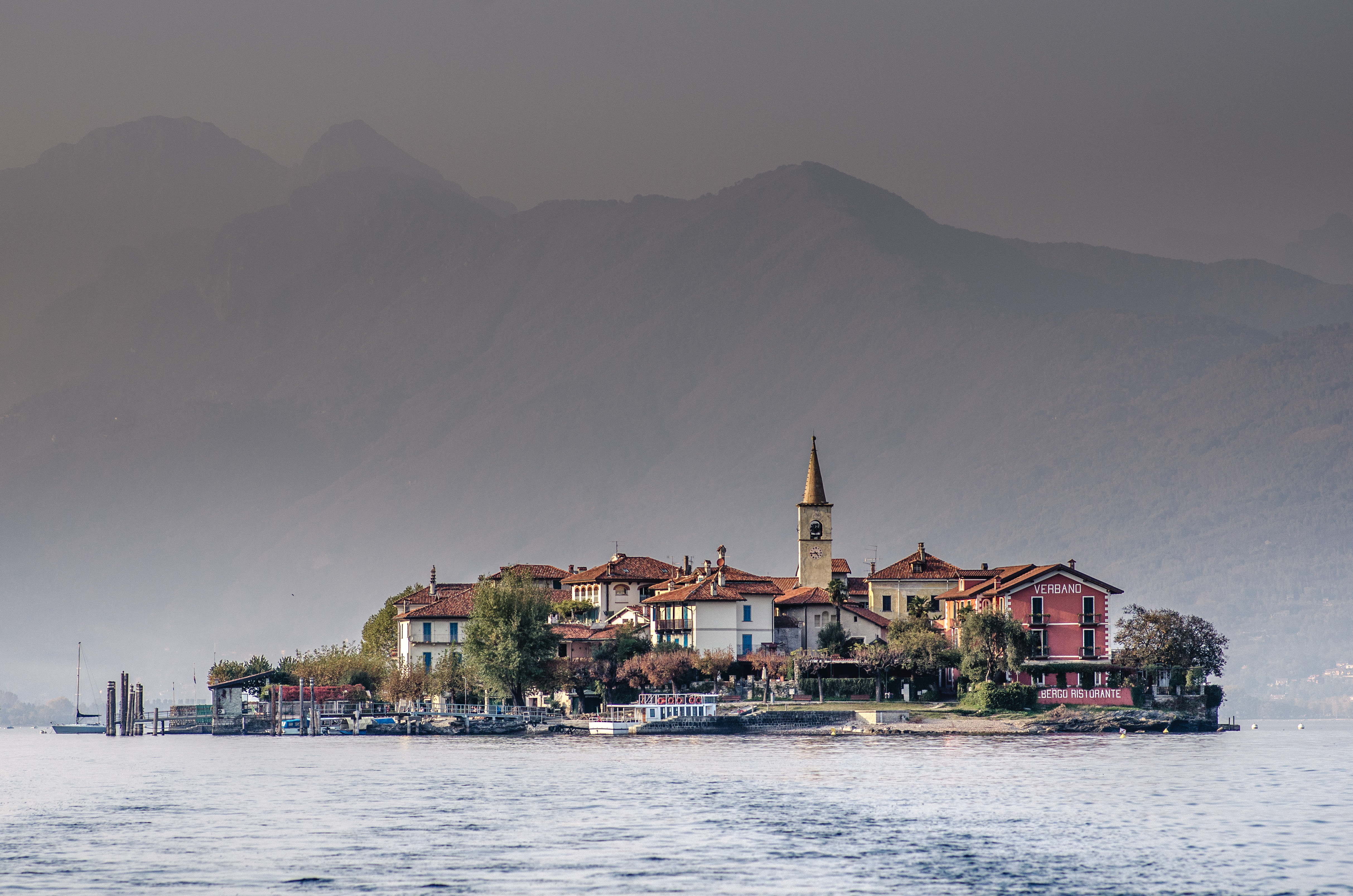 The small fishing village of Isola dei Pescatori on Lake Maggiore with colorful buildings