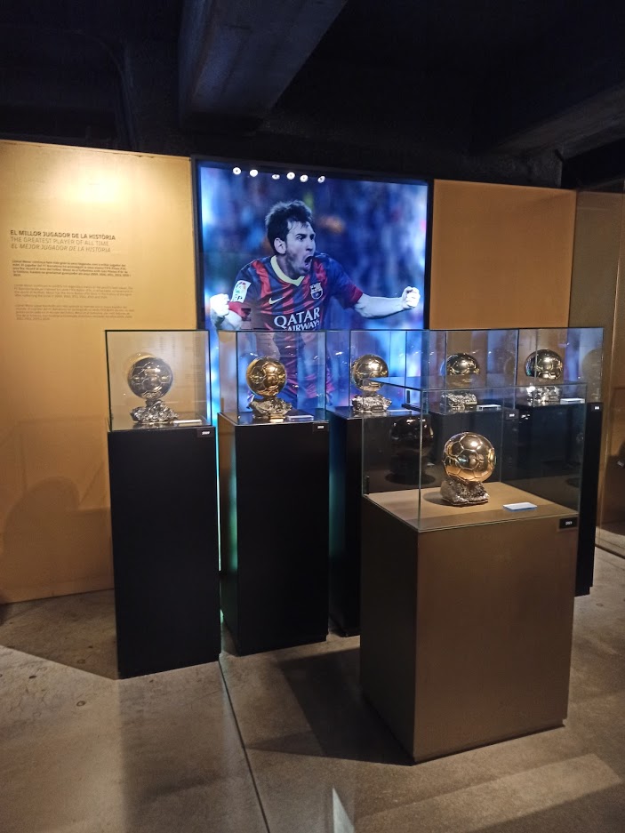 Lionel Messi Ballon d Or trophy on display at the FC Barcelona museum