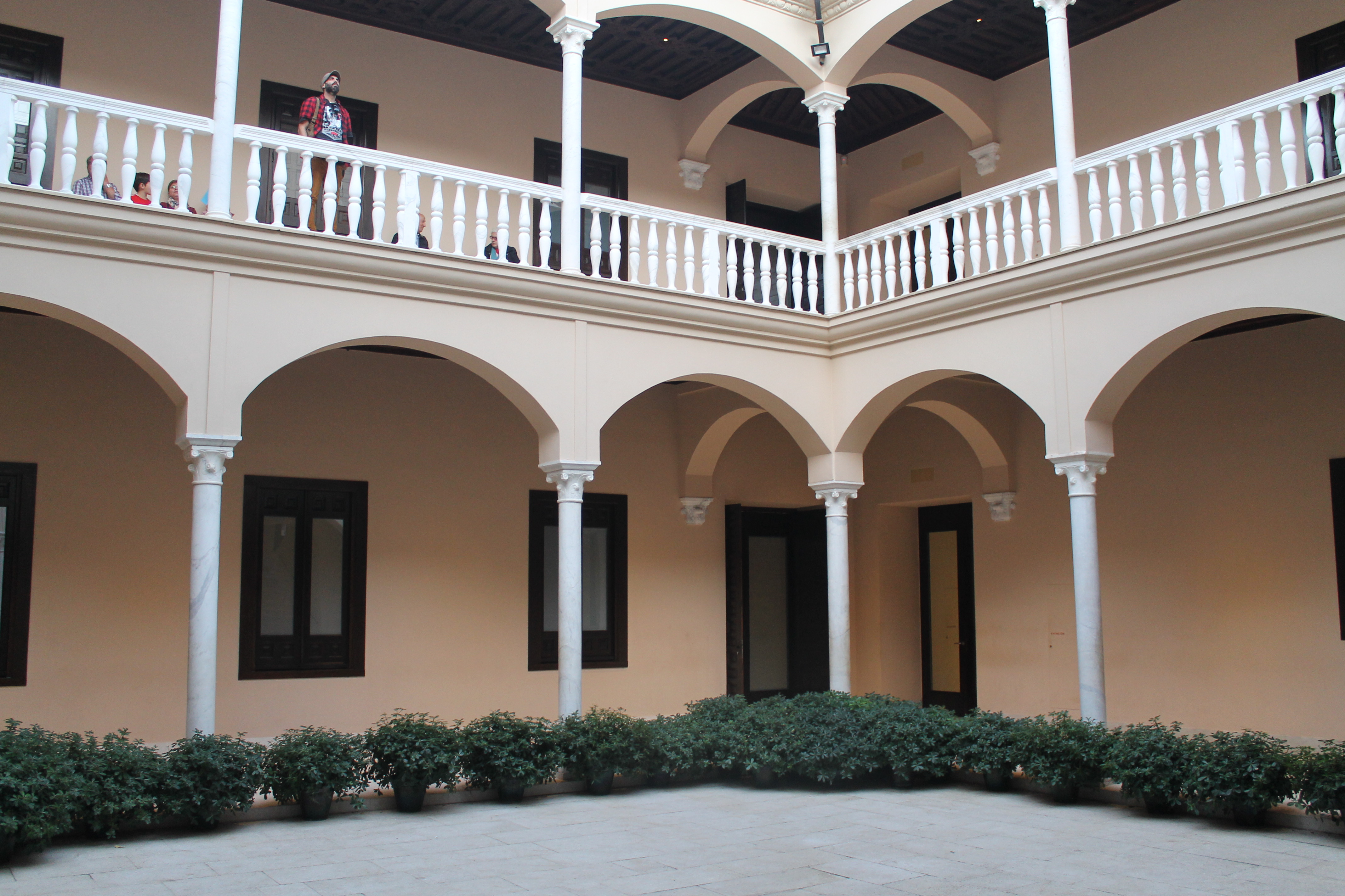 Renaissance courtyard patio inside the Museo Picasso Malaga with stone columns and arches