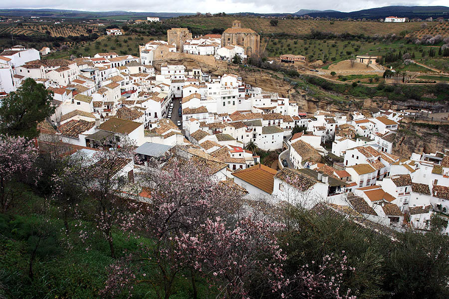Houses built under massive rock overhangs in Setenil de las Bodegas Spain