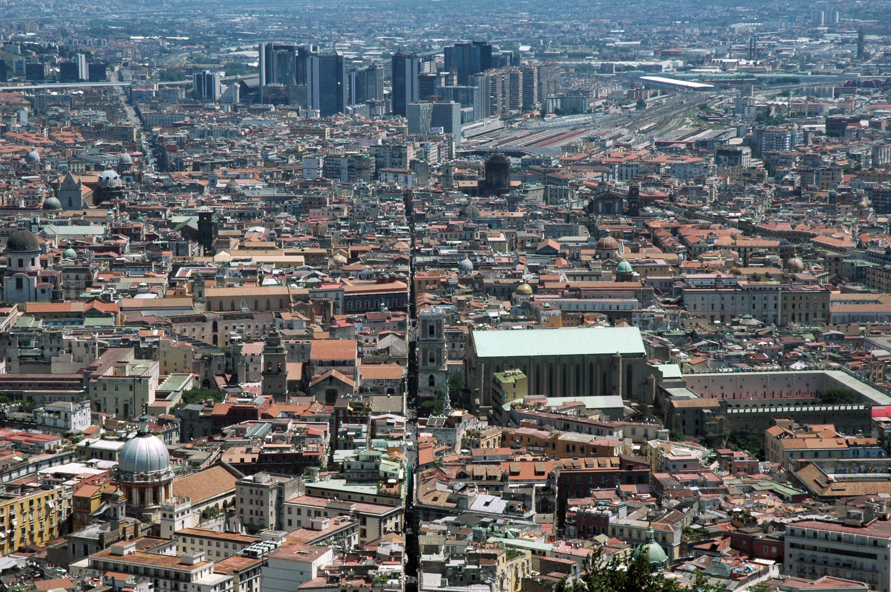 Panoramic view of Spaccanapoli street and Naples from Castel SantElmo