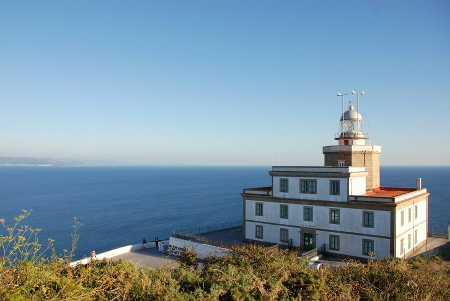 The historic Cape Finisterre lighthouse at the westernmost point of mainland Spain