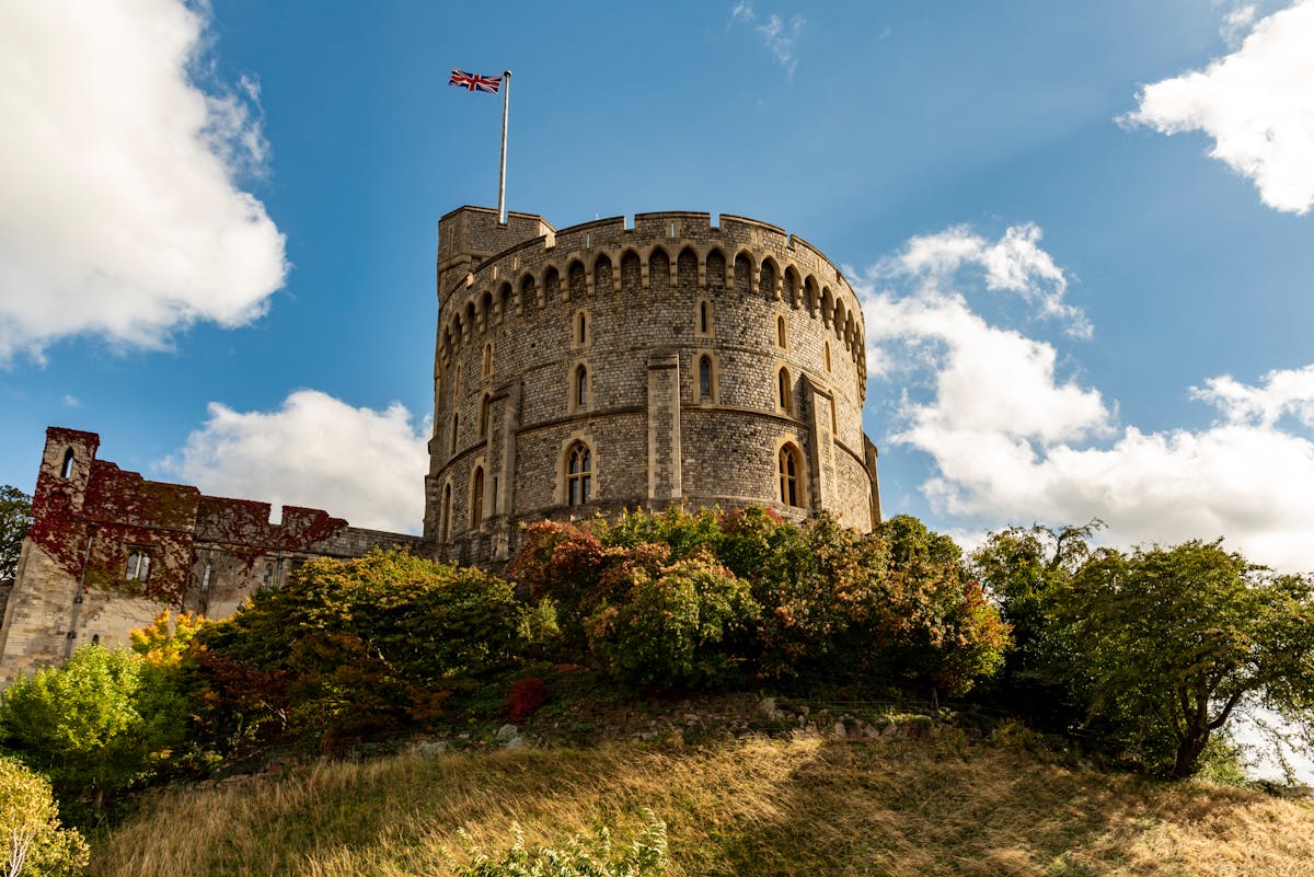 Windsor Castle surrounded by lush English countryside
