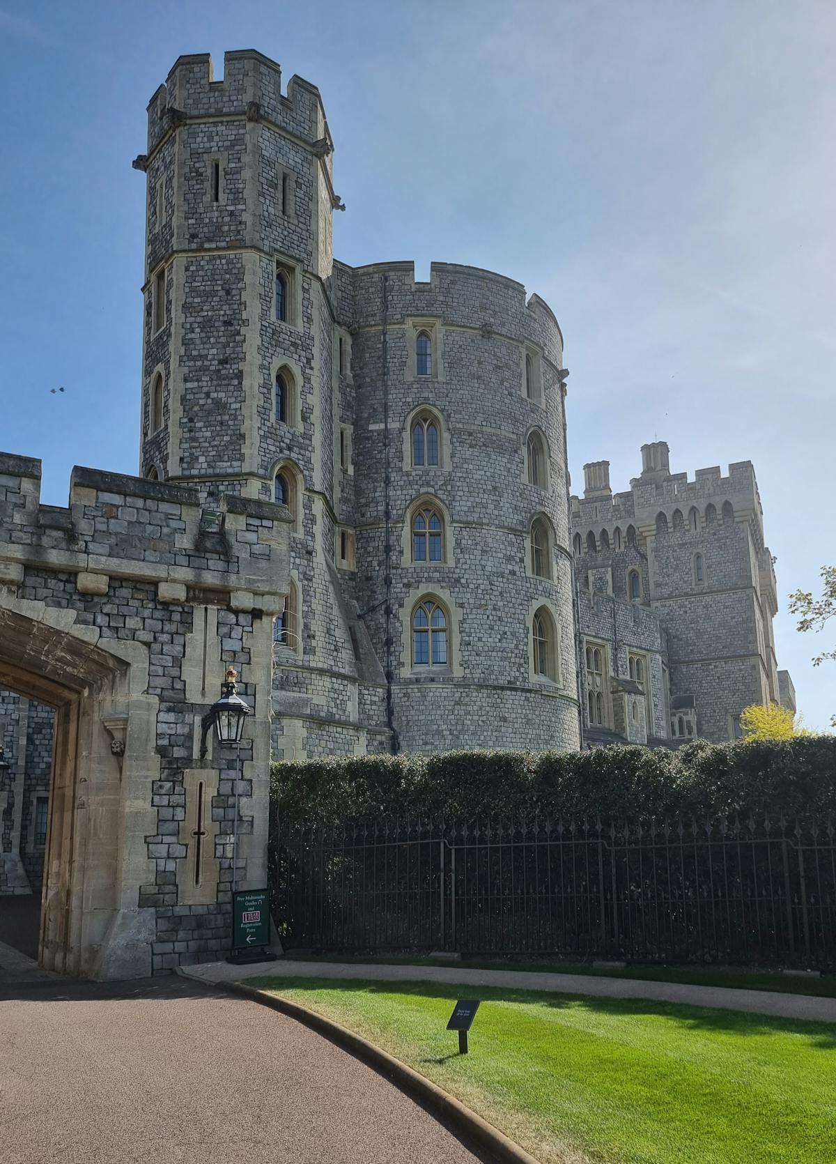 Gothic towers of Windsor Castle seen from the grounds