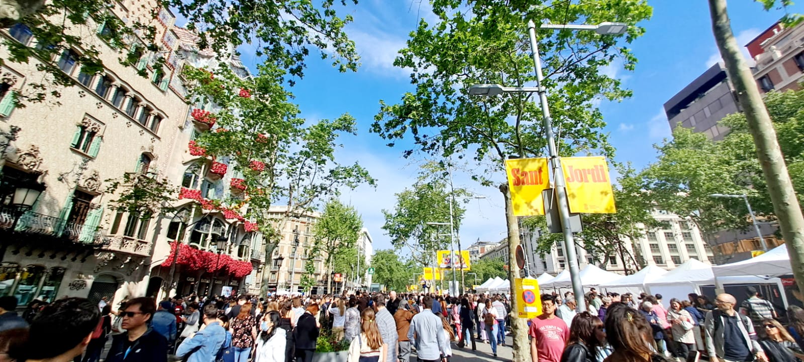Casa Batllo decorated with roses during the Sant Jordi festival in Barcelona
