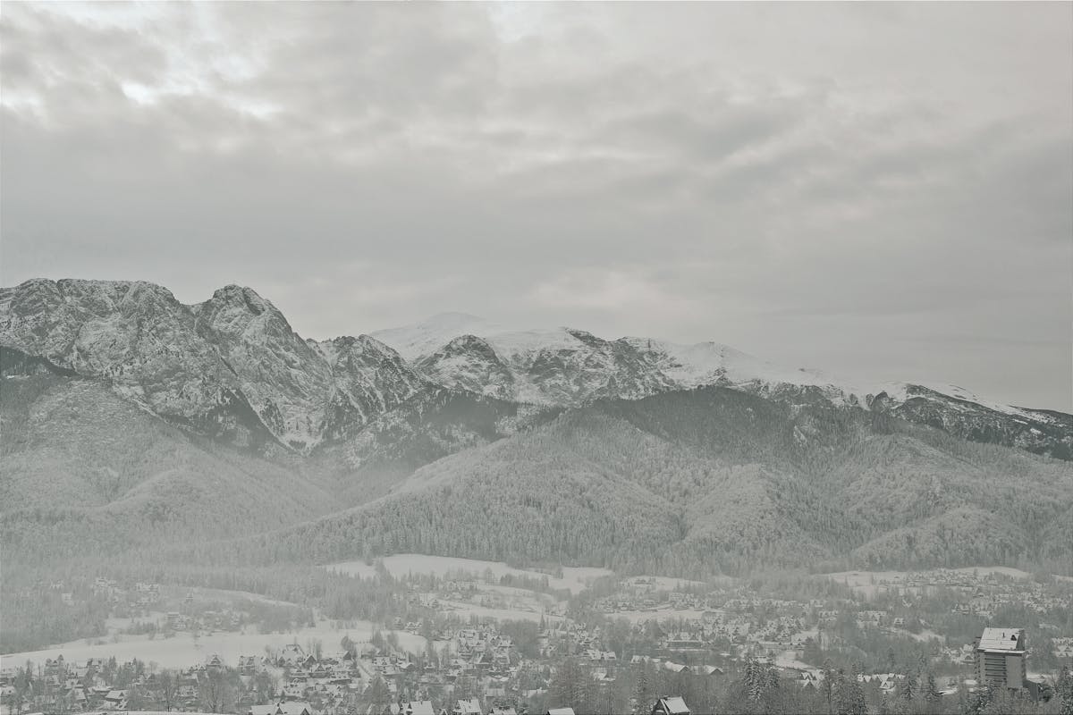 Winter landscape of Tatra Mountains overlooking Zakopane Poland